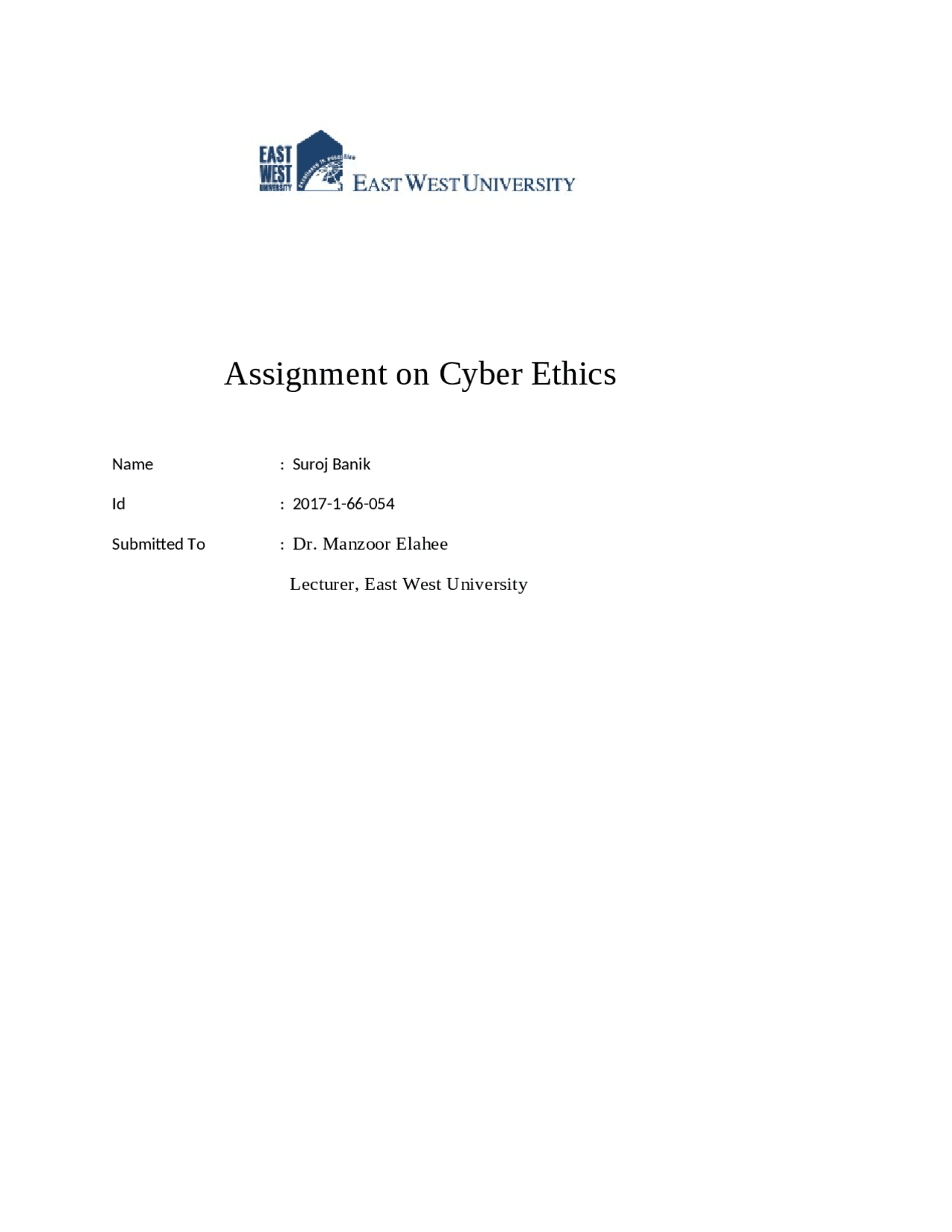Assignment On Cyber Ethics Assignments Psychology Docsity