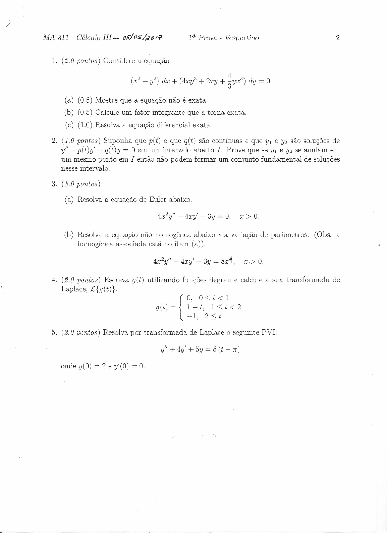 Prova Calculo Iii Unicamp Docsity