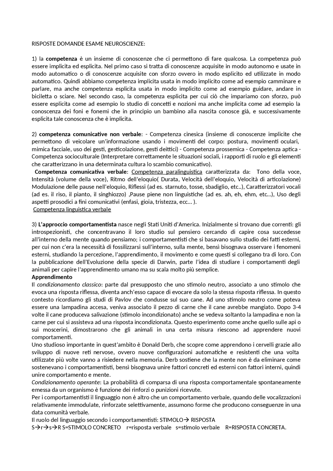 Domande E Risposte Esame Neuroscienze Comunicaione Docsity