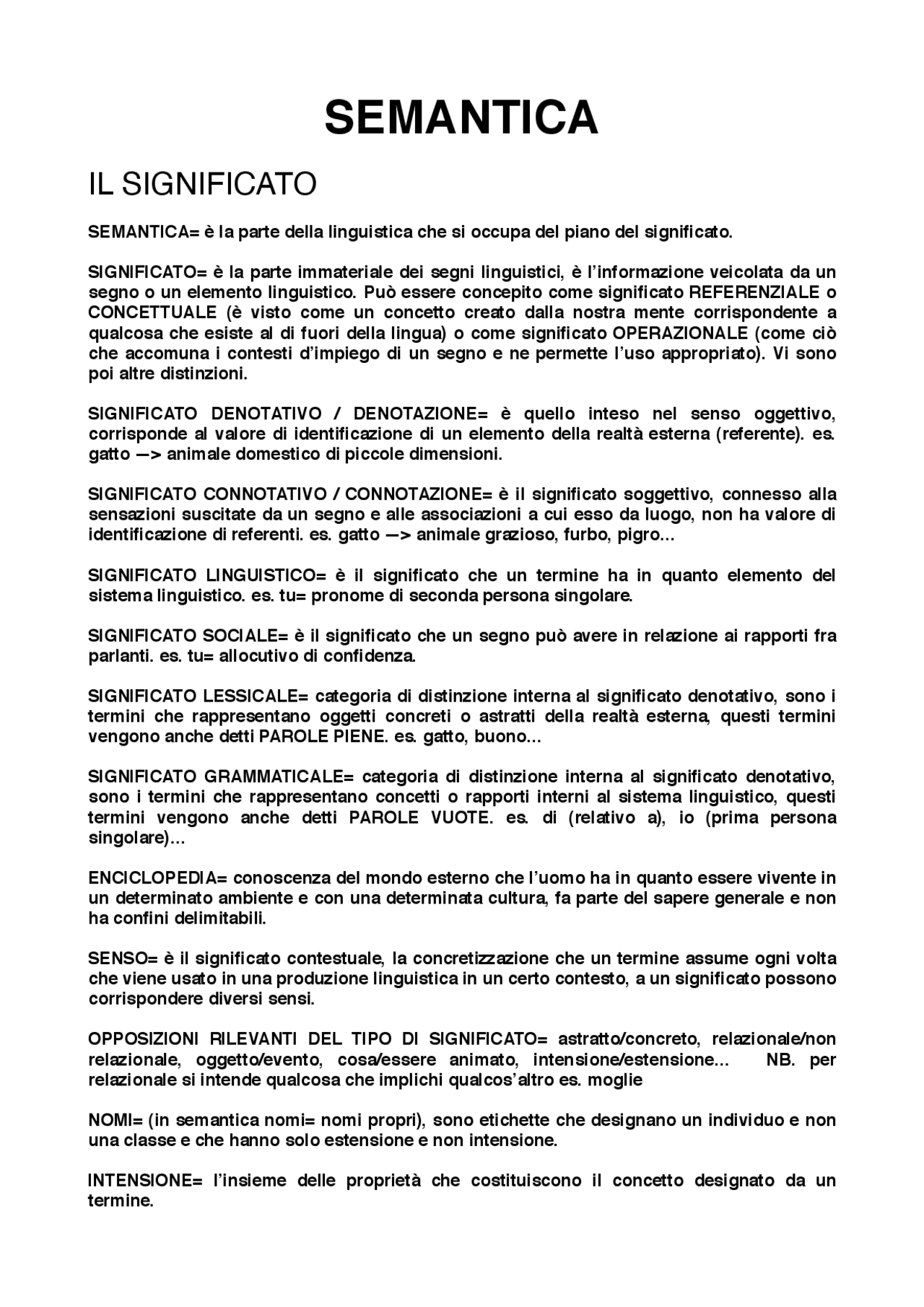 APPUNTI LINGUISTICA GENERALE - SEZIONE SEMANTICA - Docsity