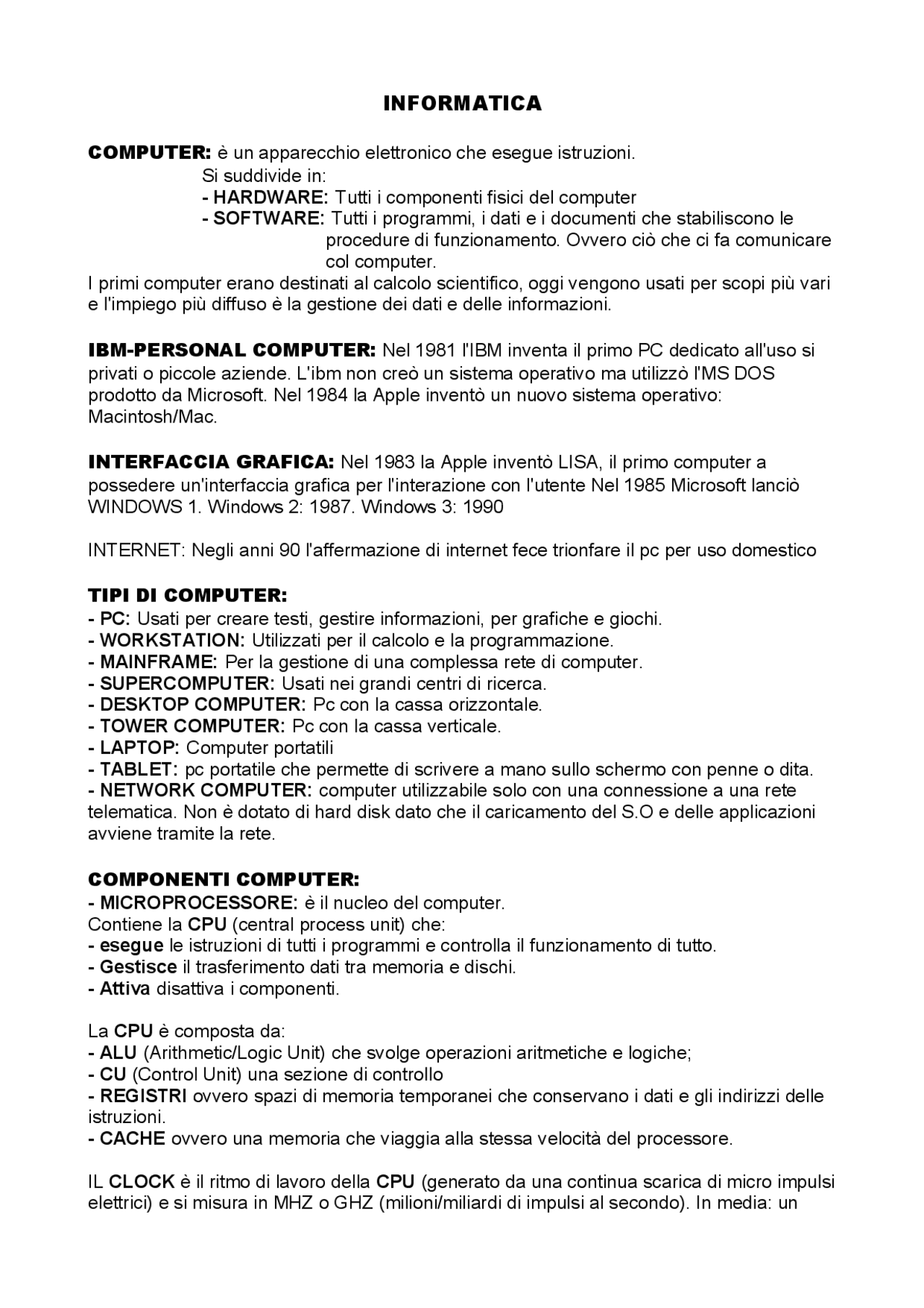 Informatica Di Base Riassunti Docsity