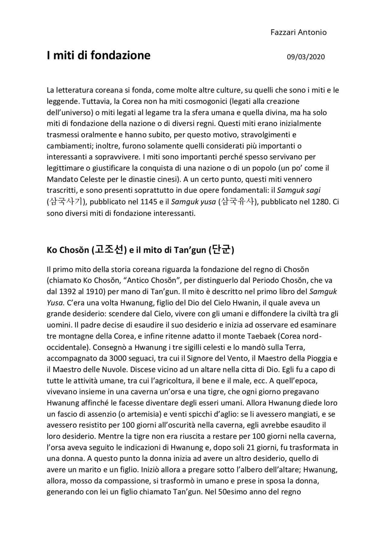 Appunti esame Letteratura Coreana I prof. Merlini B. - Docsity