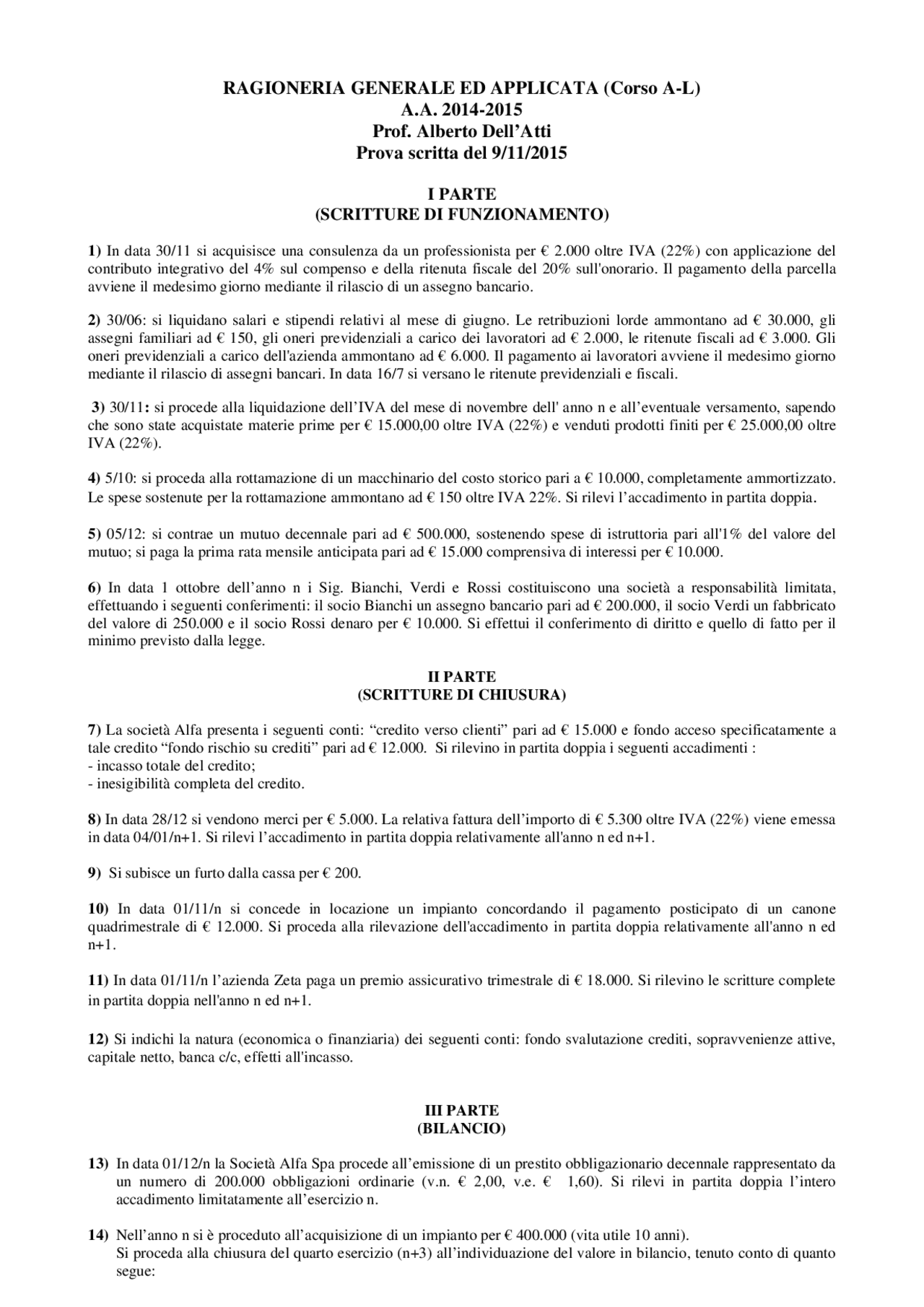 Ragioneria Generale Ed Applicata Prova Completa Docsity