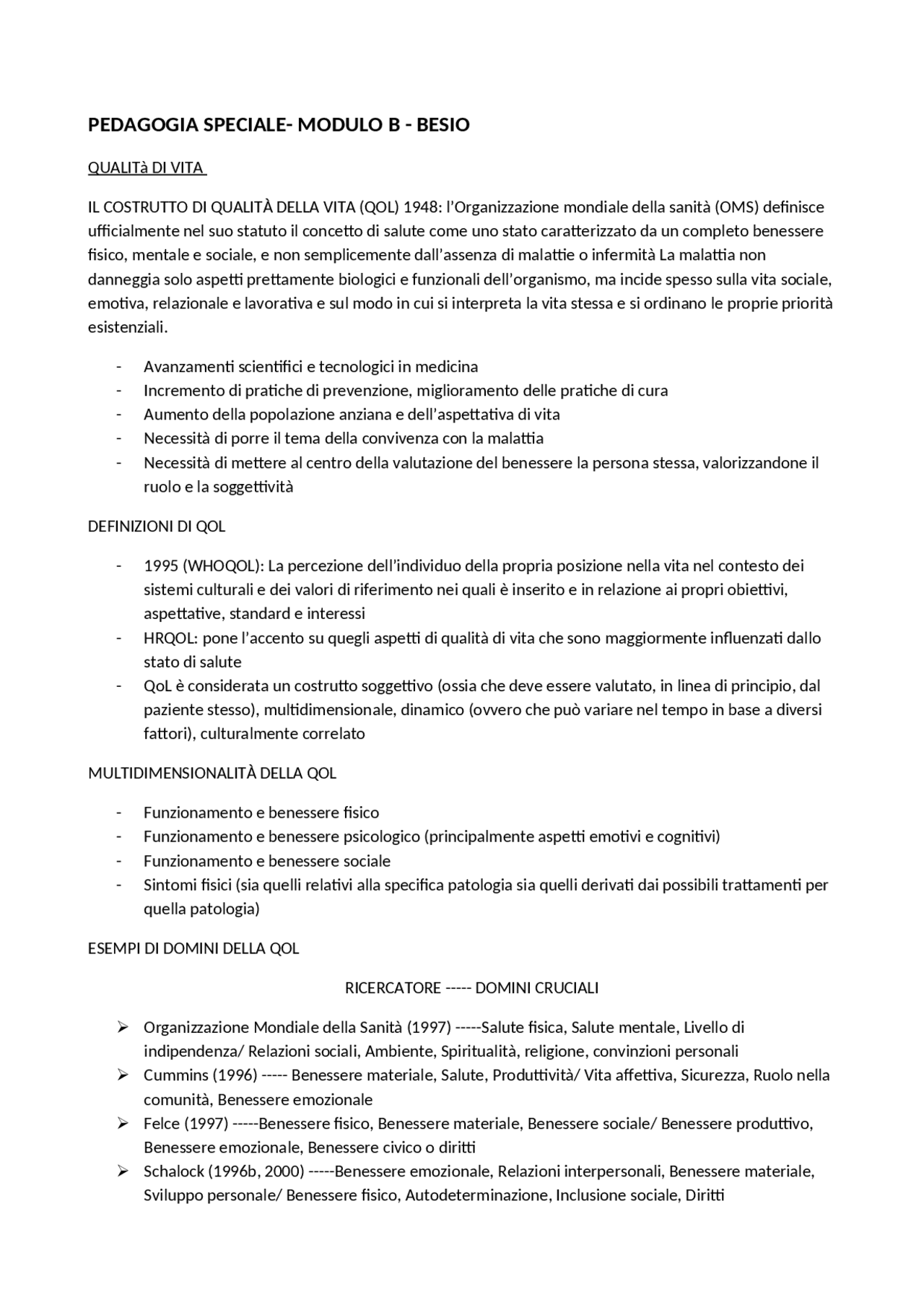 Appunti Pedagogia Speciale Modulo B Con Professoressa Besio Docsity