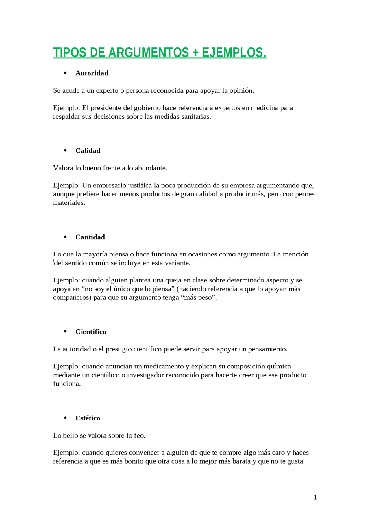 Tipos de Argumentos y Ejemplos