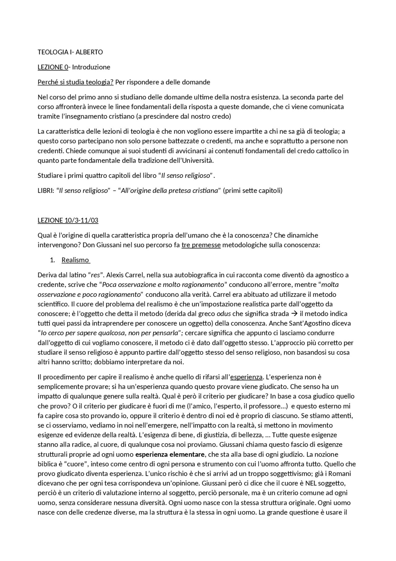 Teologia I Prof Alberto Appunti Di Teologia Docsity