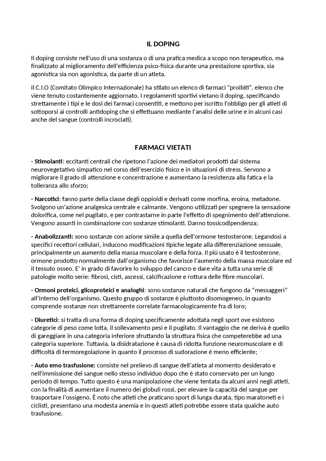 Il doping - scienze mediche - Docsity