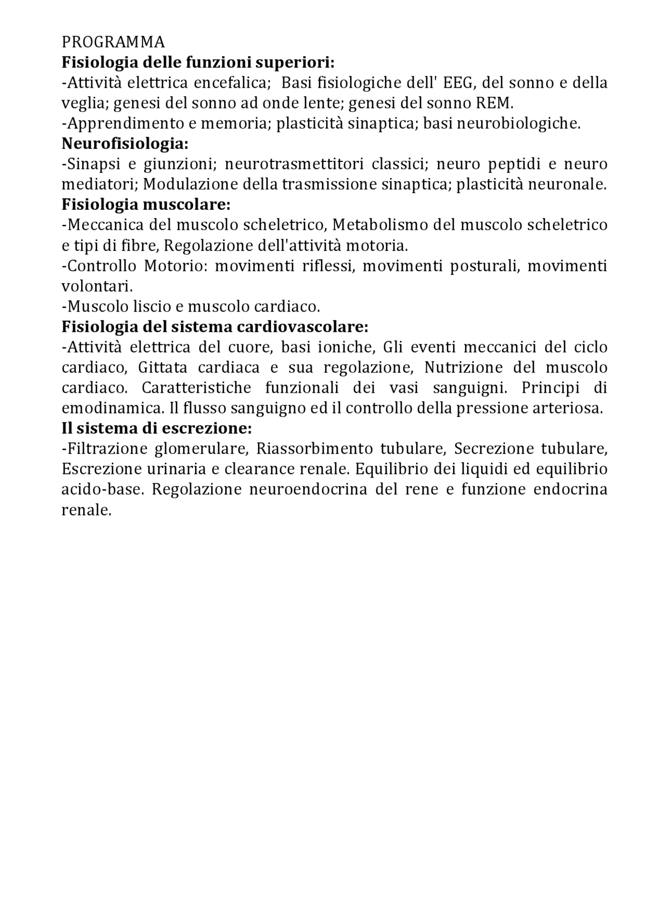 Riassunti Fisiologia Umana Docsity