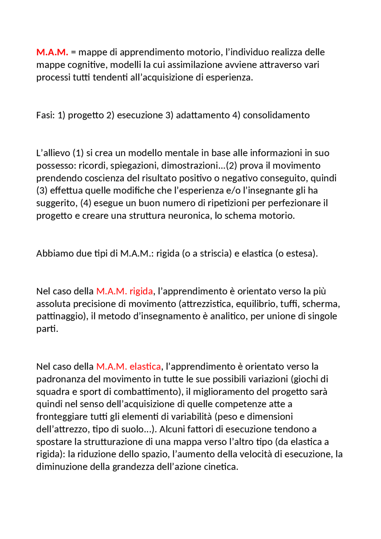 Mappe Di Apprendimento Motorio Appunti Di Scienze Motorie Docsity