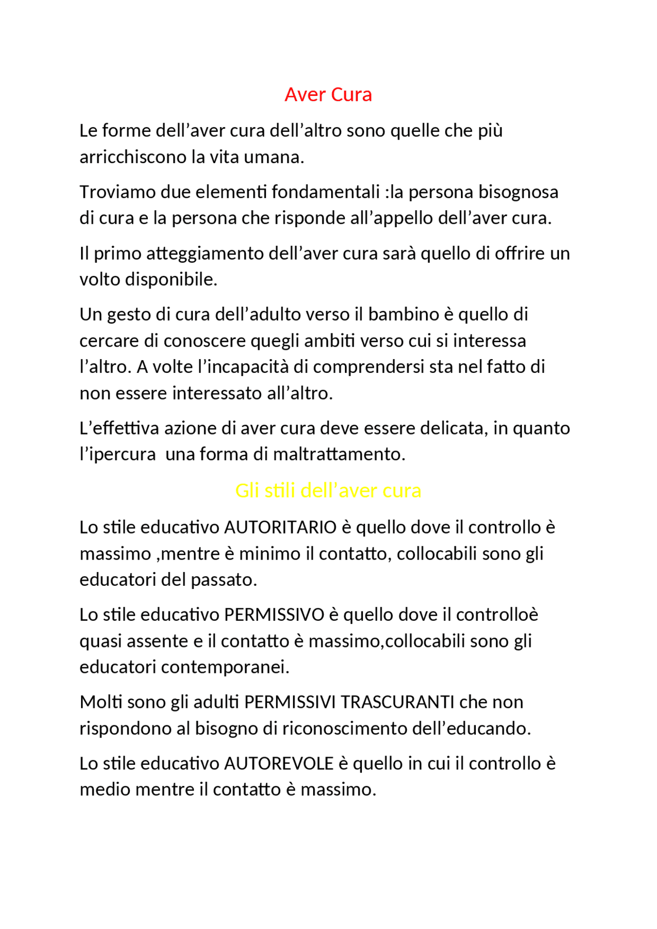 Aver Cura Lezione 21 Lecture Notes Of Pedagogy Docsity
