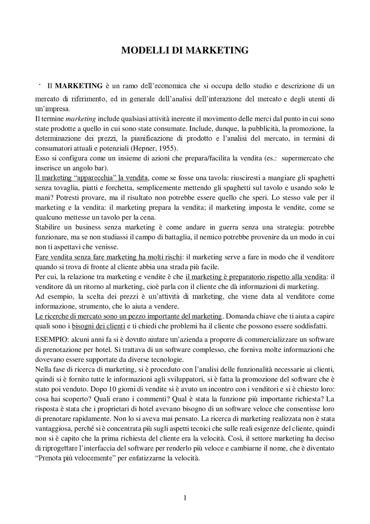 Appunti "Modelli di Marketing" - Docsity
