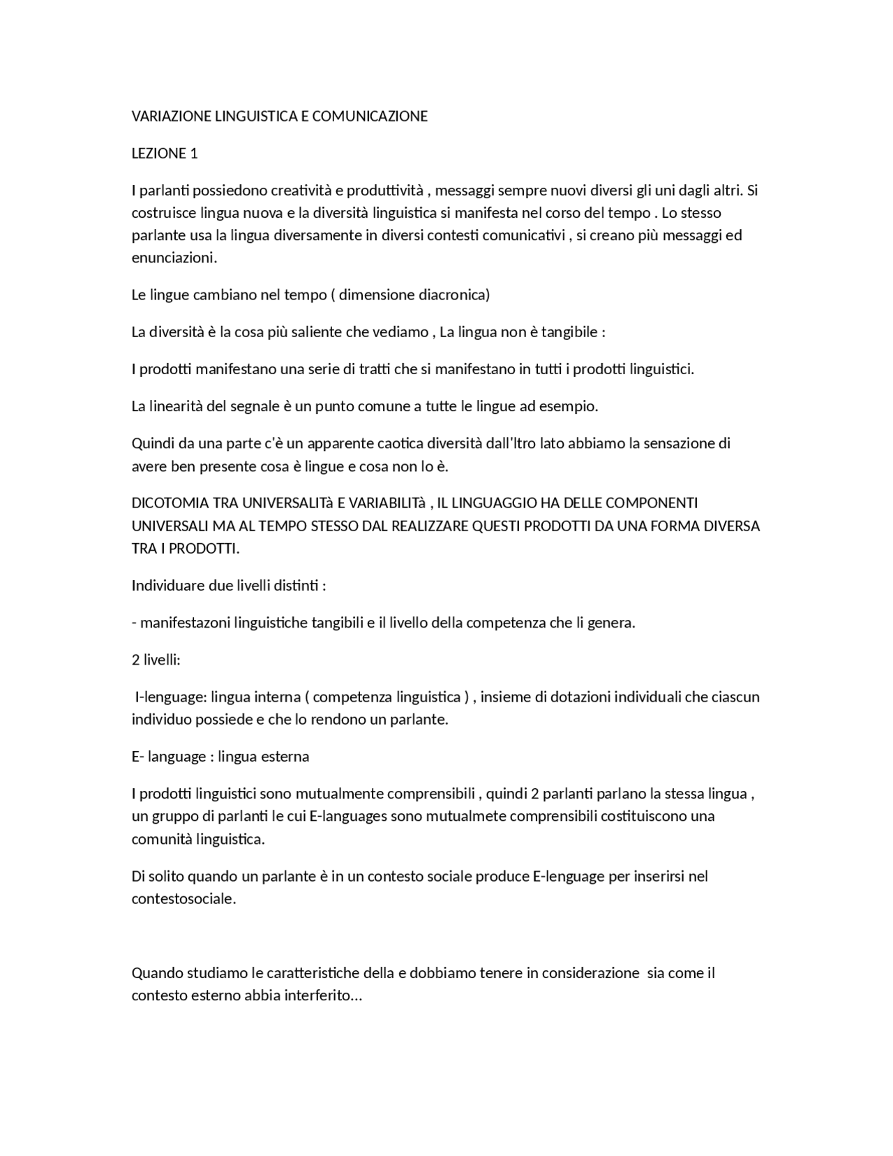 Prima Parte Variazione Linguistica Docsity