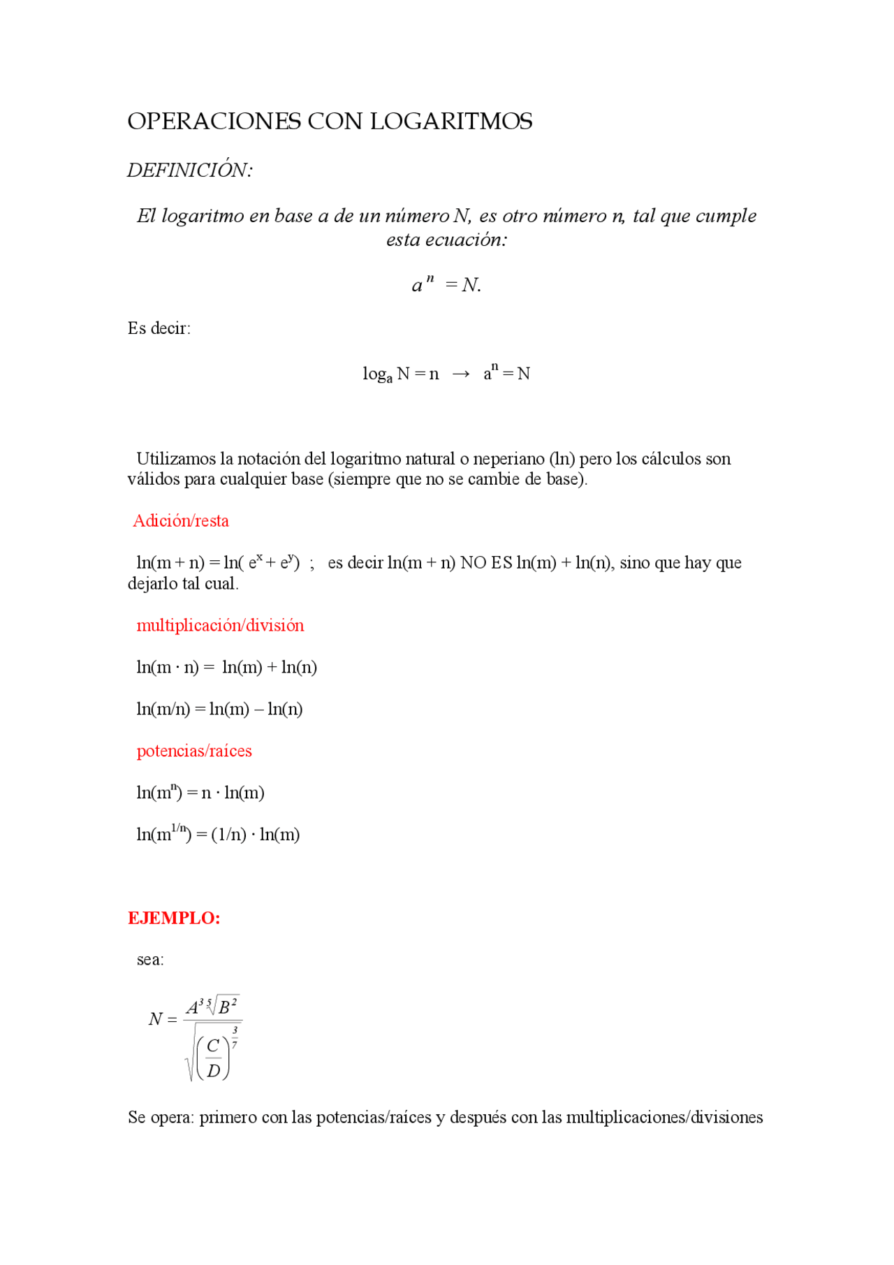 Logaritmo formulas para resolver eje - Docsity
