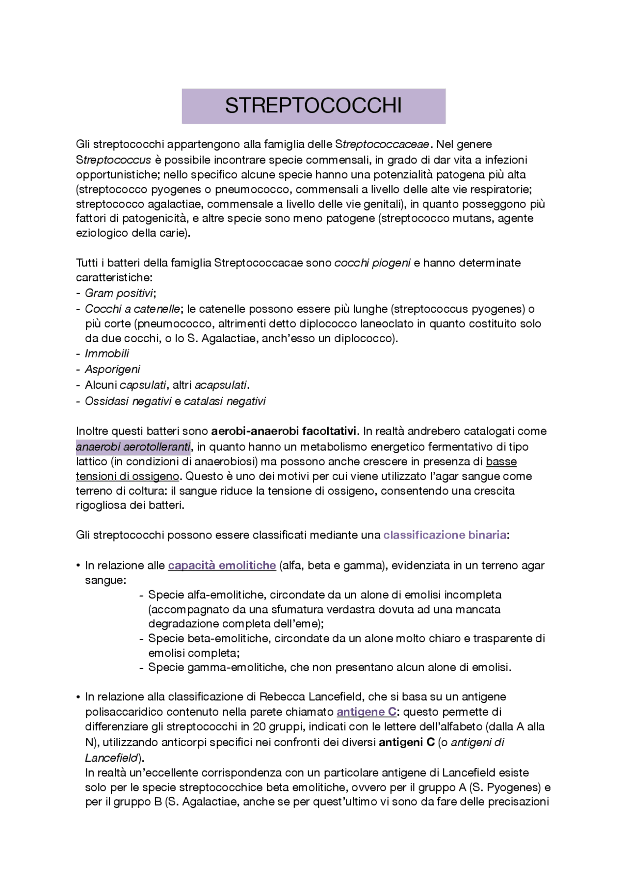Streptococcus Pyogenes Agalactiae E Pneumoniae Docsity