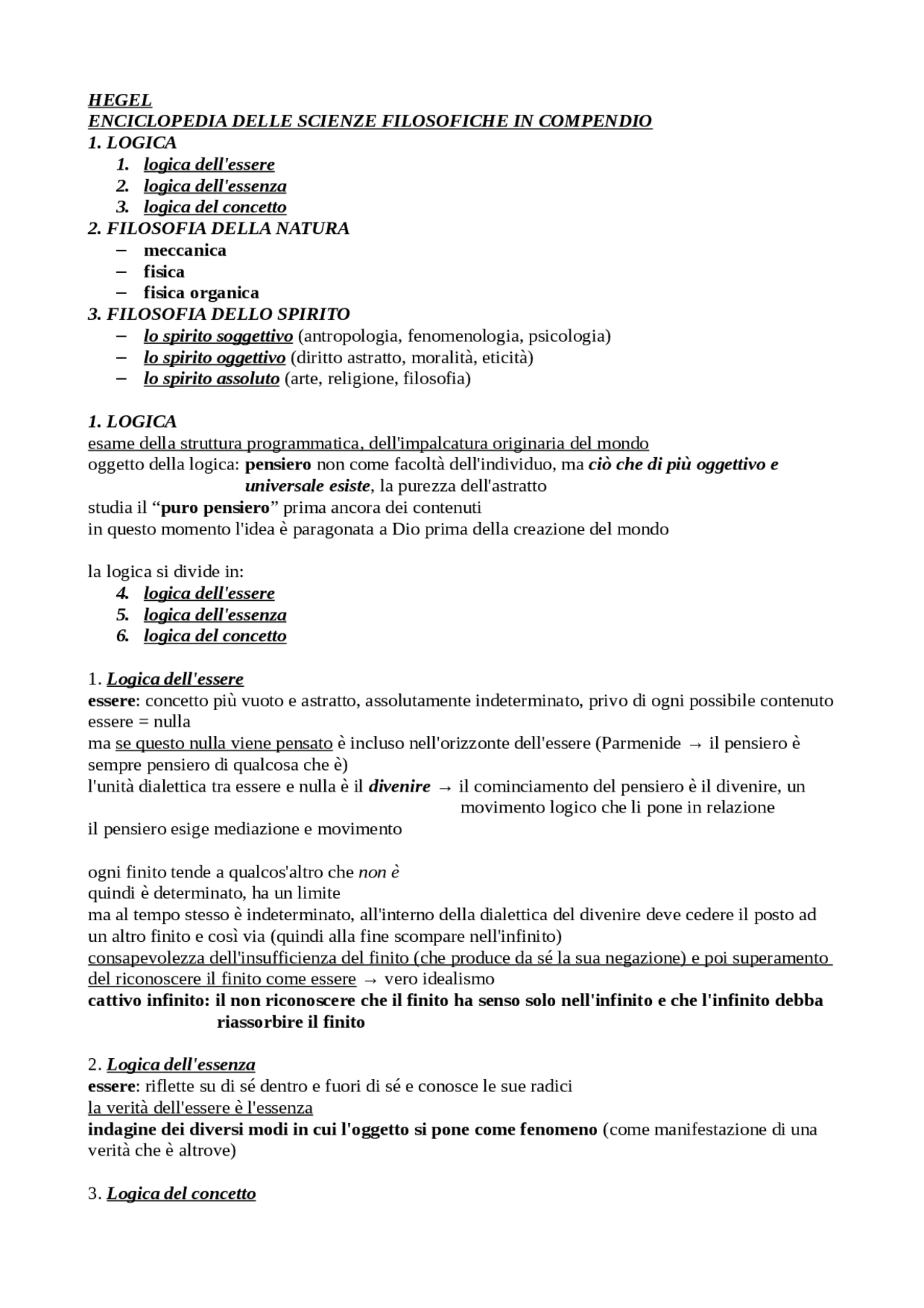 Hegel Enciclopedia Delle Scienze Filosofiche In Compendio Docsity