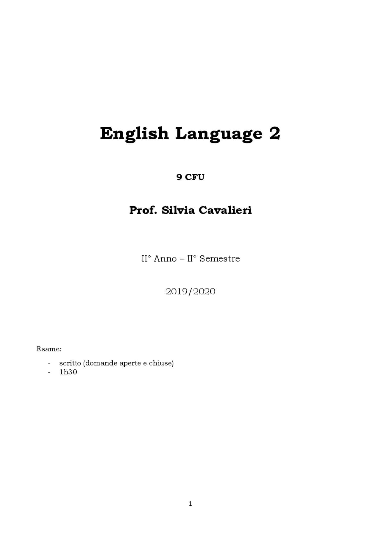 Appunti English Language 2 Profssa Cavalieri Silvia Docsity