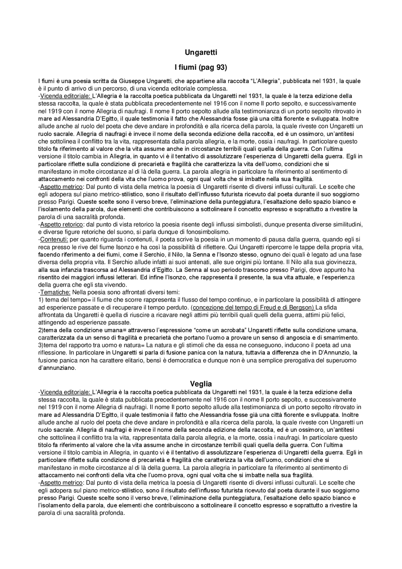 Appunti Di Italiano Analisi Di Opere Di Ungaretti Docsity