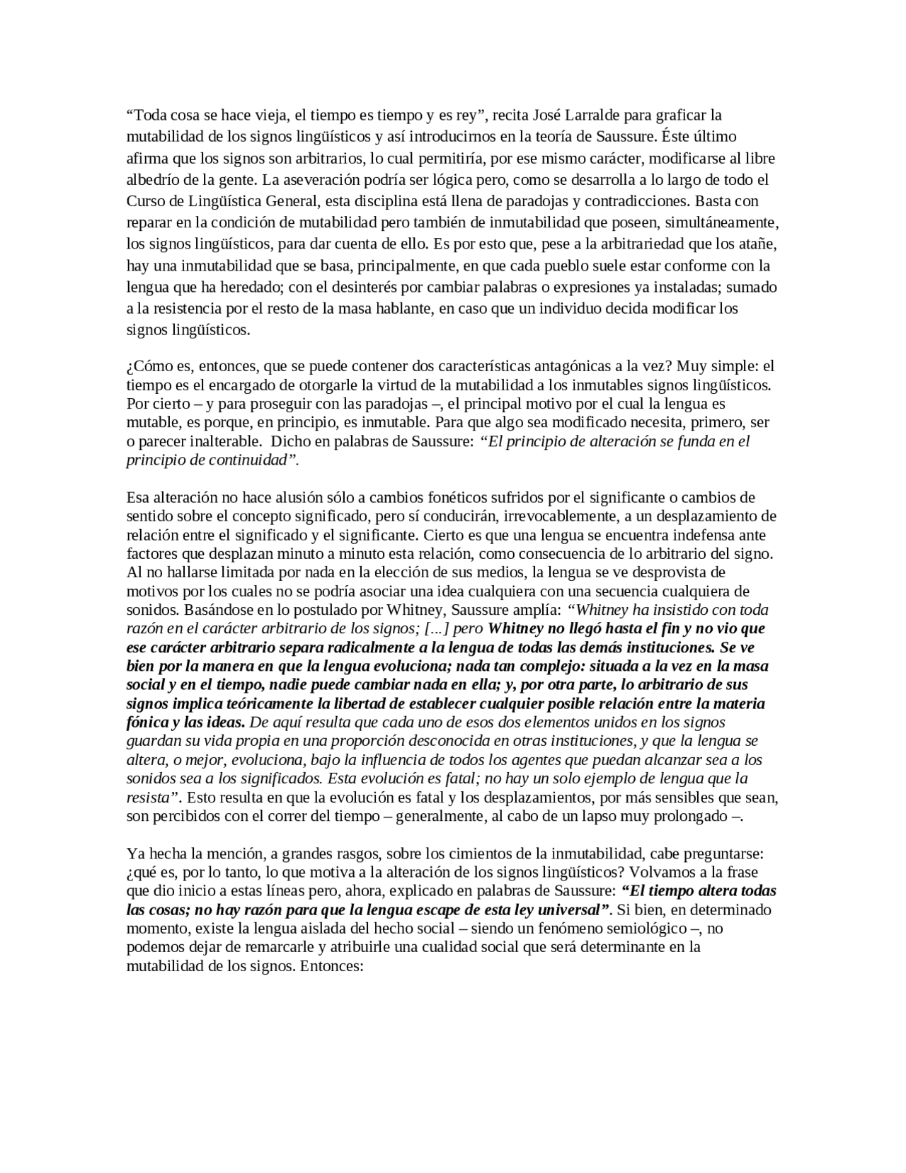 Concepto de Mutabilidad - Curso de Lingüística General (Saussure) - Docsity