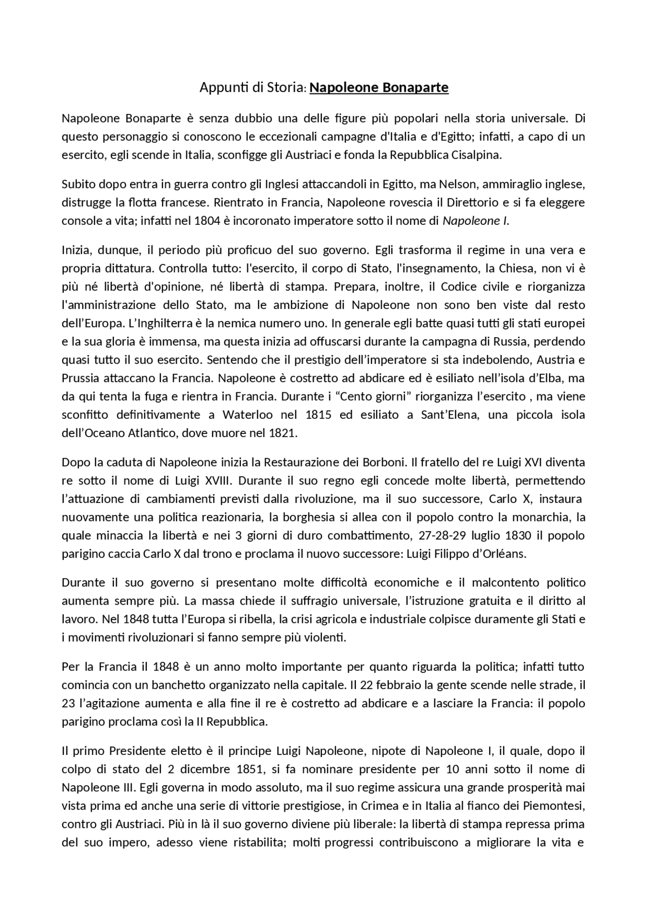 Appunti Su Napoleone Bonaparte Docsity
