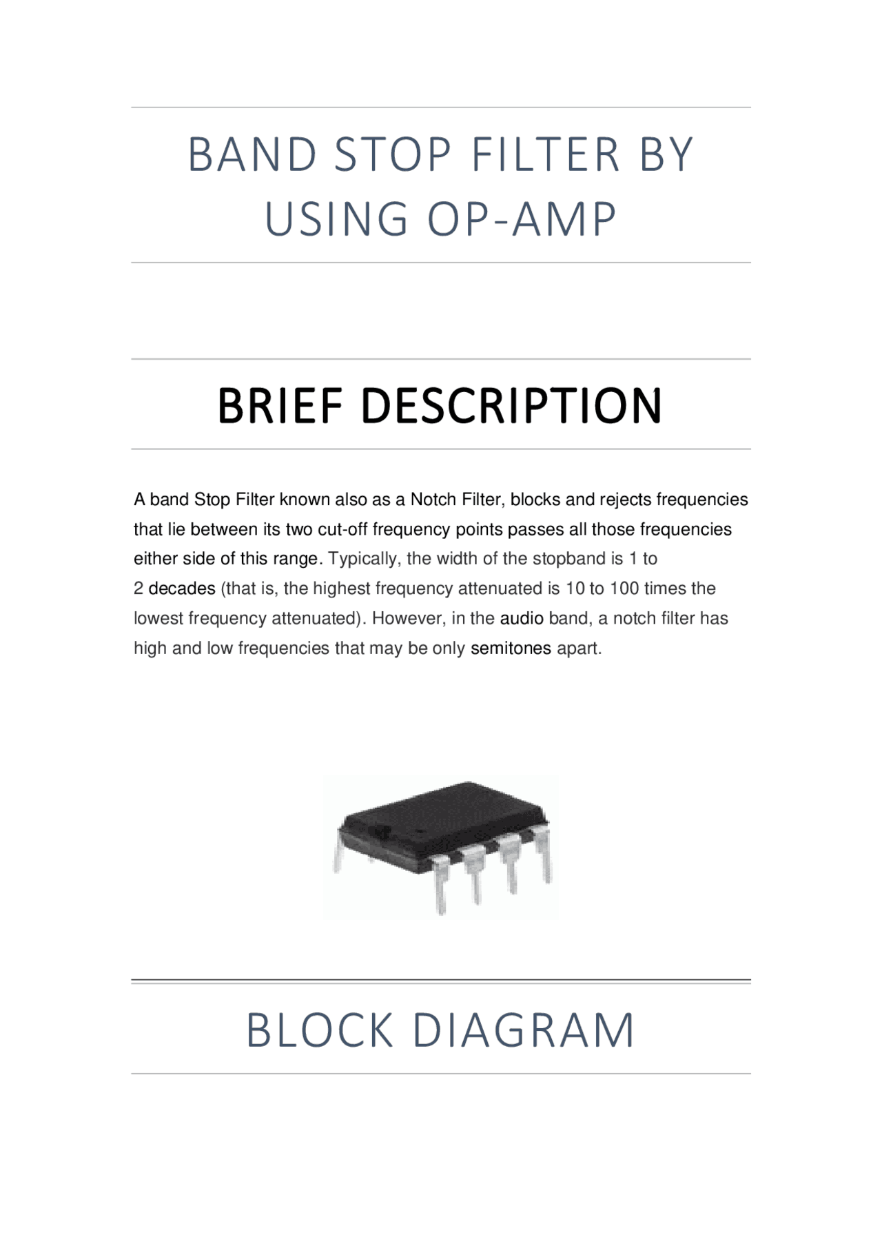 Band Stop Filter using Operational Amplifier | Study Guides, Projects ...