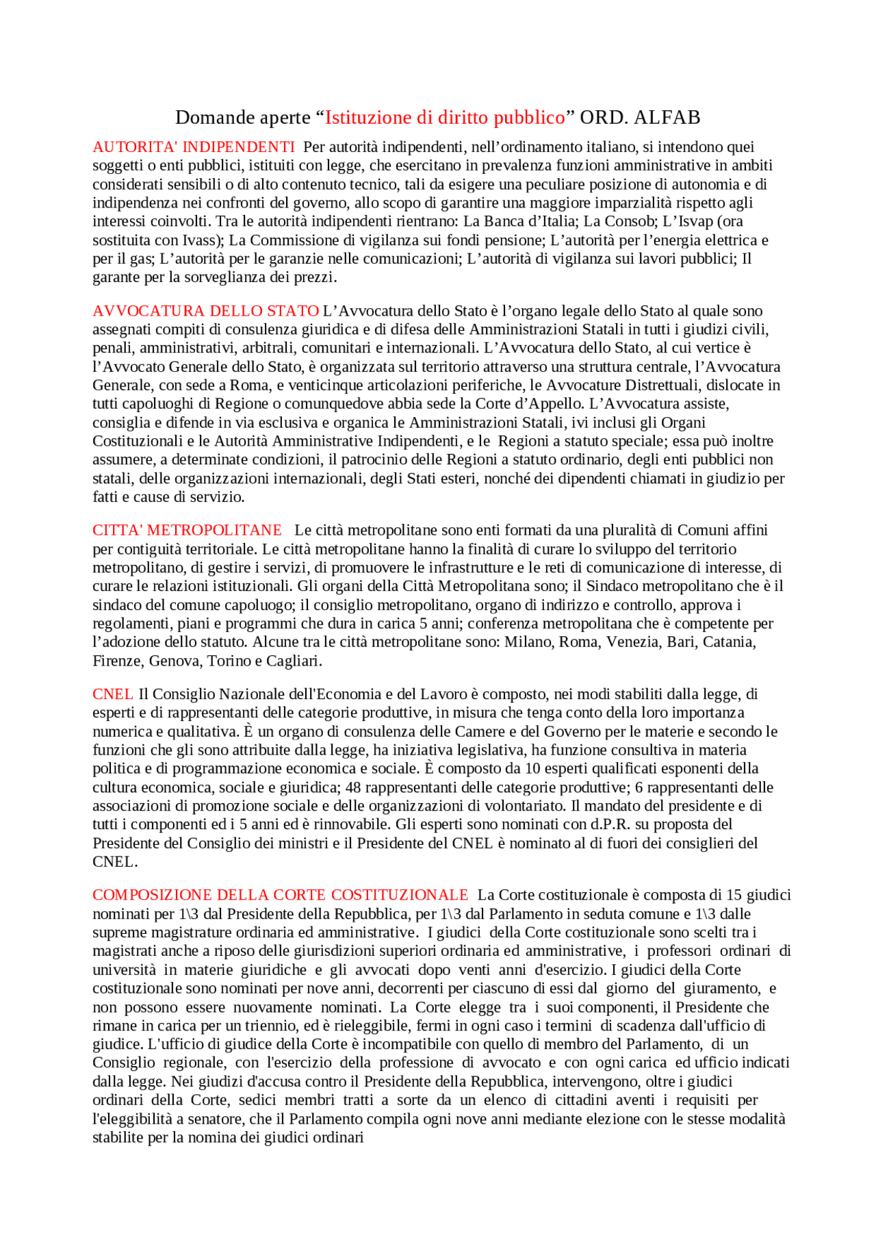 Istituzioni di Diritto Pubblico: paniere domande aperte con risposte ...