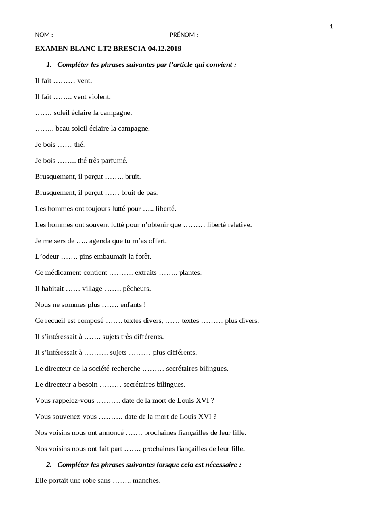 Esame Grammatica Test Simulazione Docsity