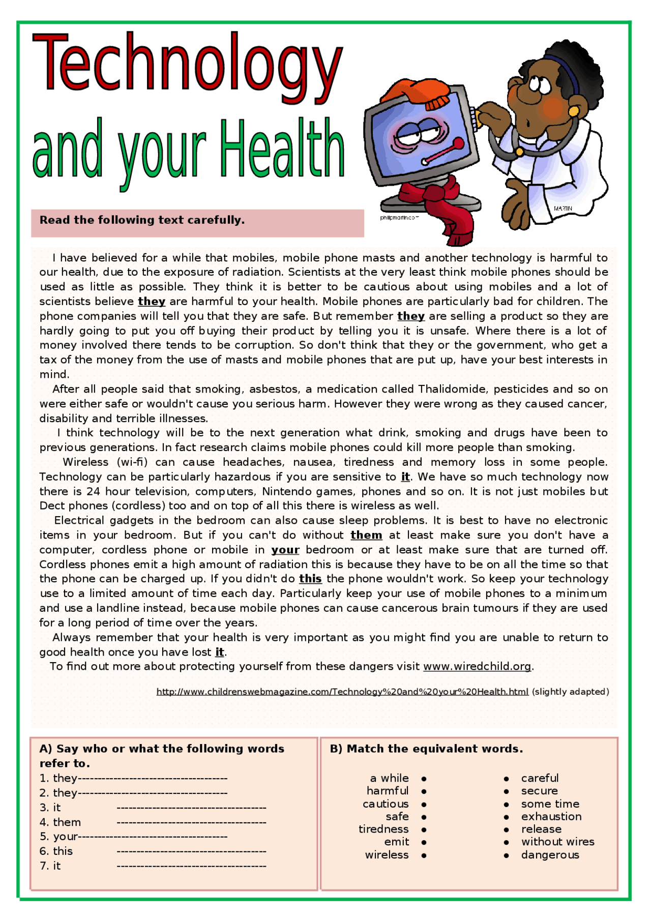 Reading Technology Exercices about technology and your health - Docsity