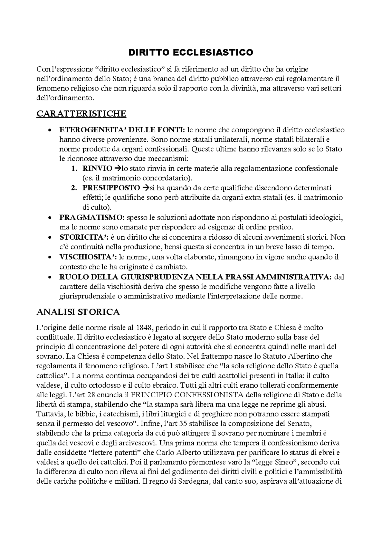 Riassunto Diritto Ecclesiastico Docsity