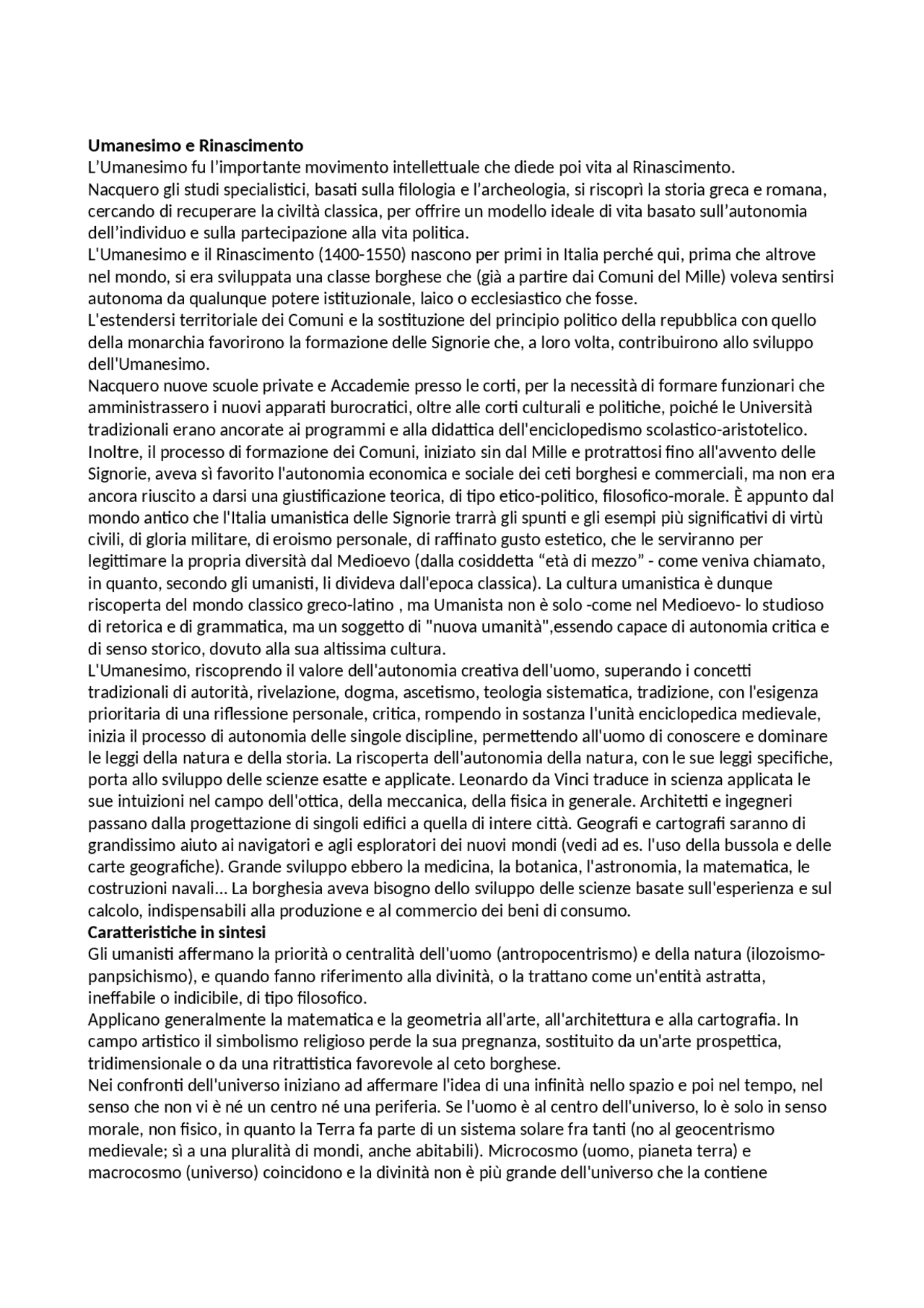 Umanesimo E Rinascimento Docsity