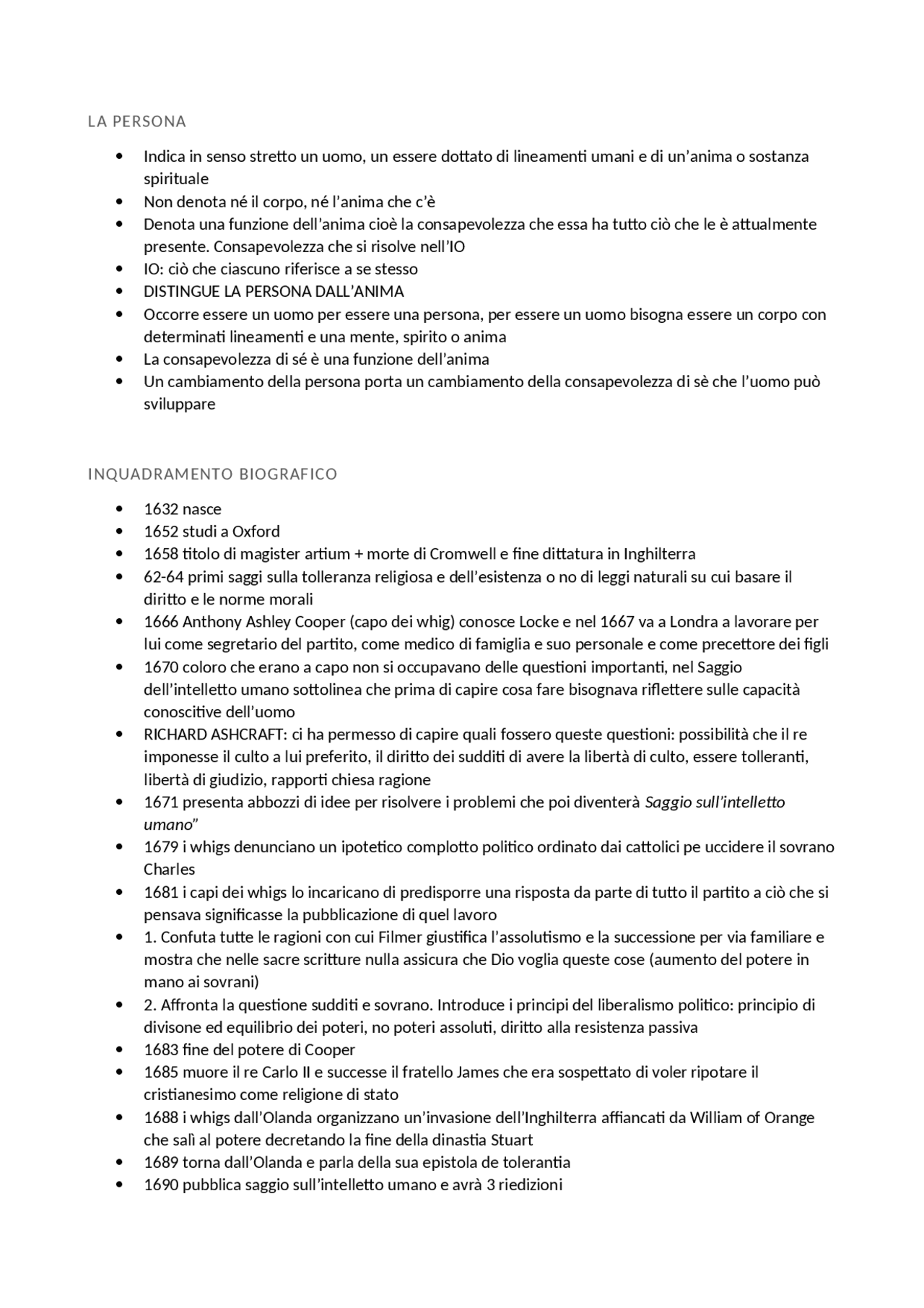 Appunti Presi A Lezione Del Filosofo Locke Docsity