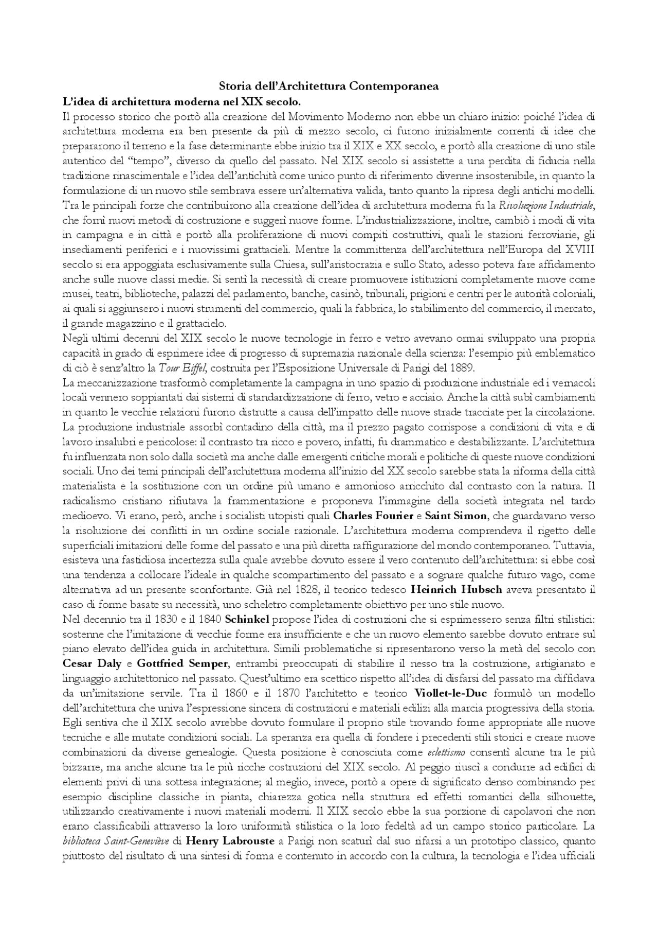 Storia Dellarchitettura Contemporanea Docsity