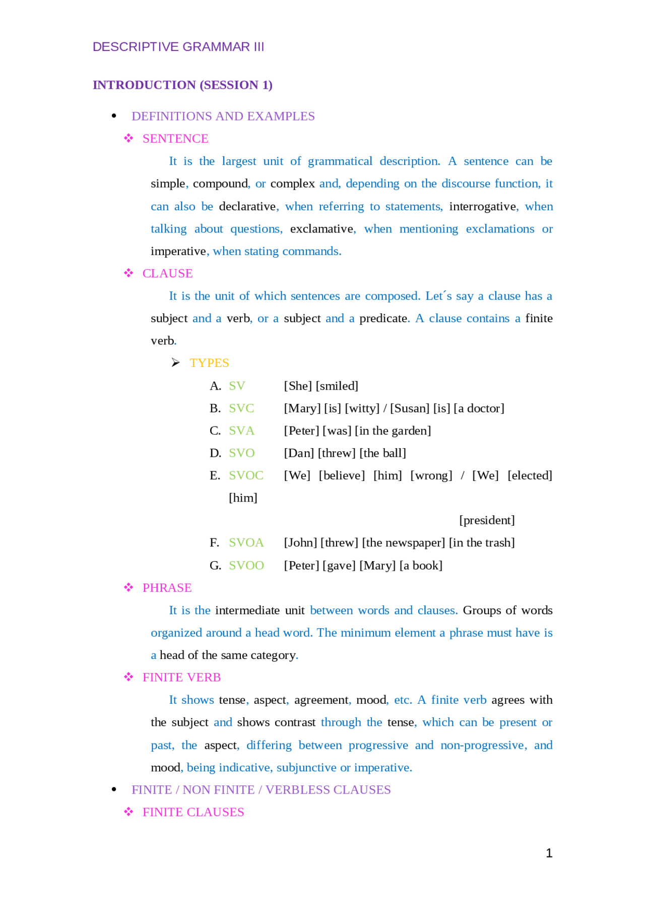 Apuntes Descriptive Grammar III - Docsity