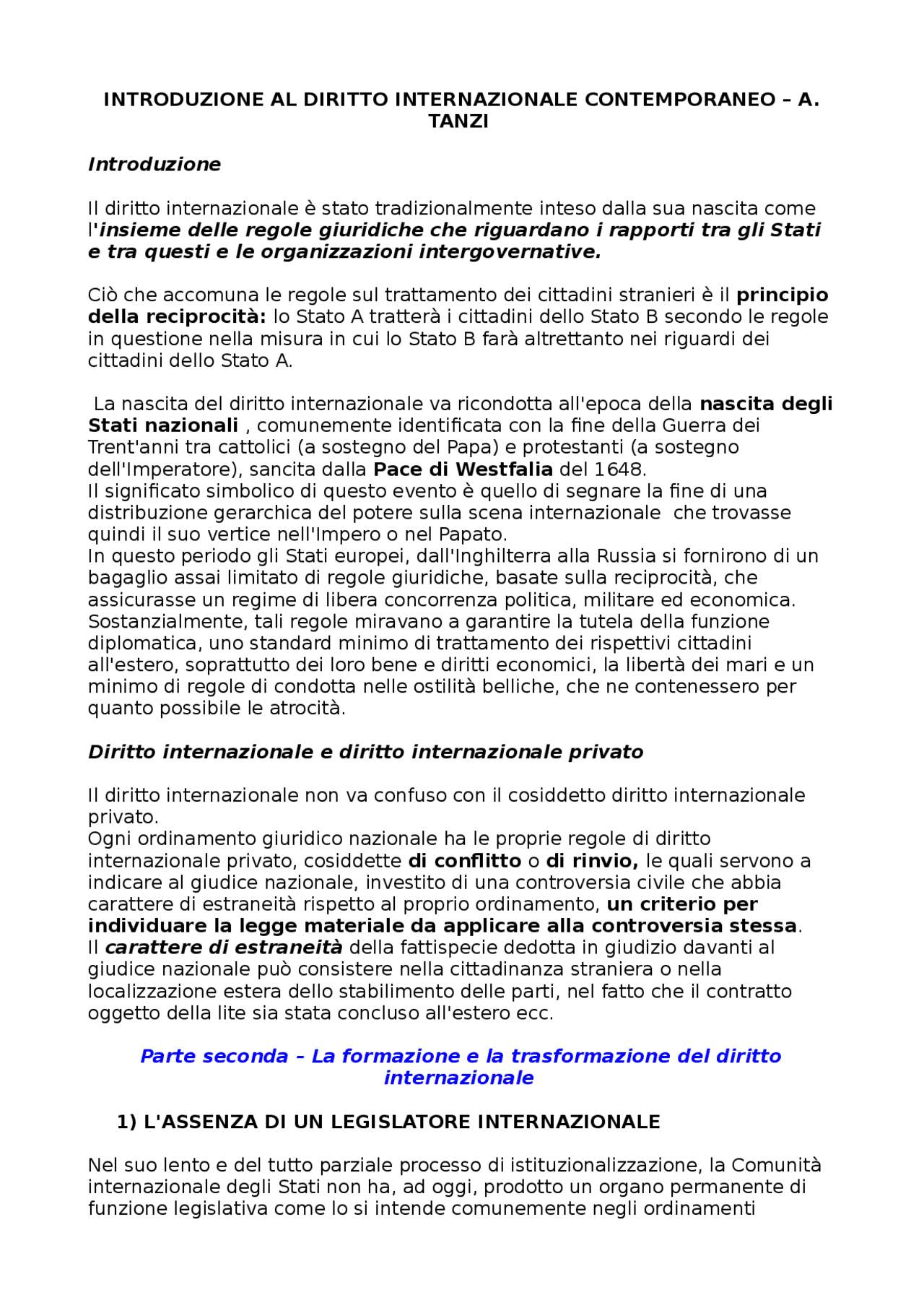 Riassunto Introduzione Al Diritto Internazionale Docsity