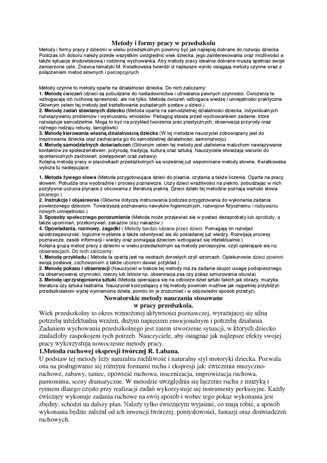 Metody i formy pracy w przedszkolu - Docsity