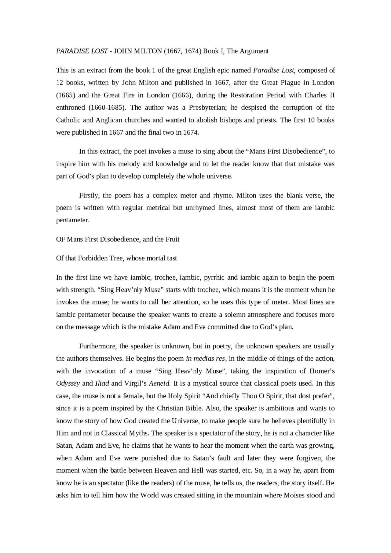 Analisis de Paradise Lost John Milton | Apuntes de Literatura inglesa ...