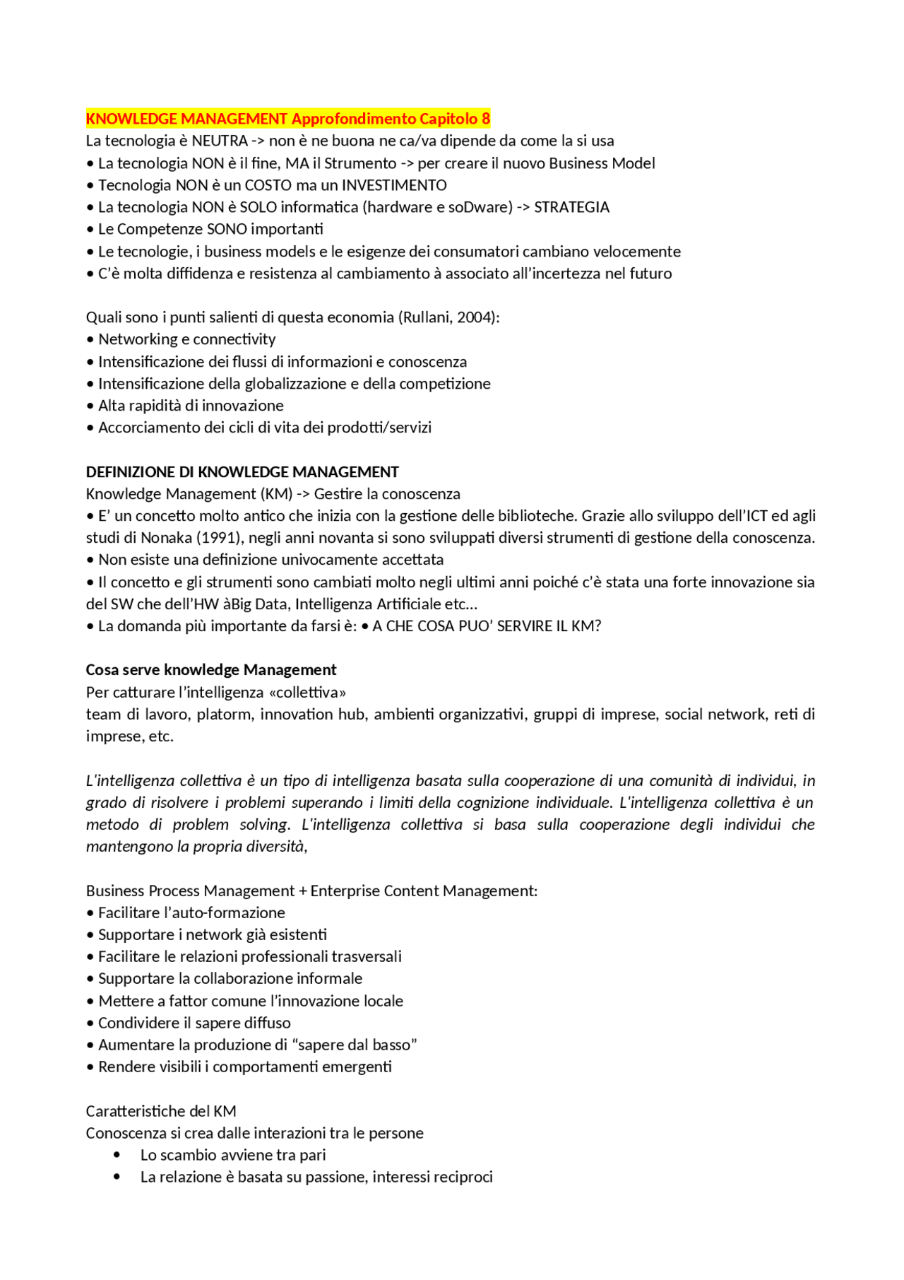 Knowledge Management Docsity