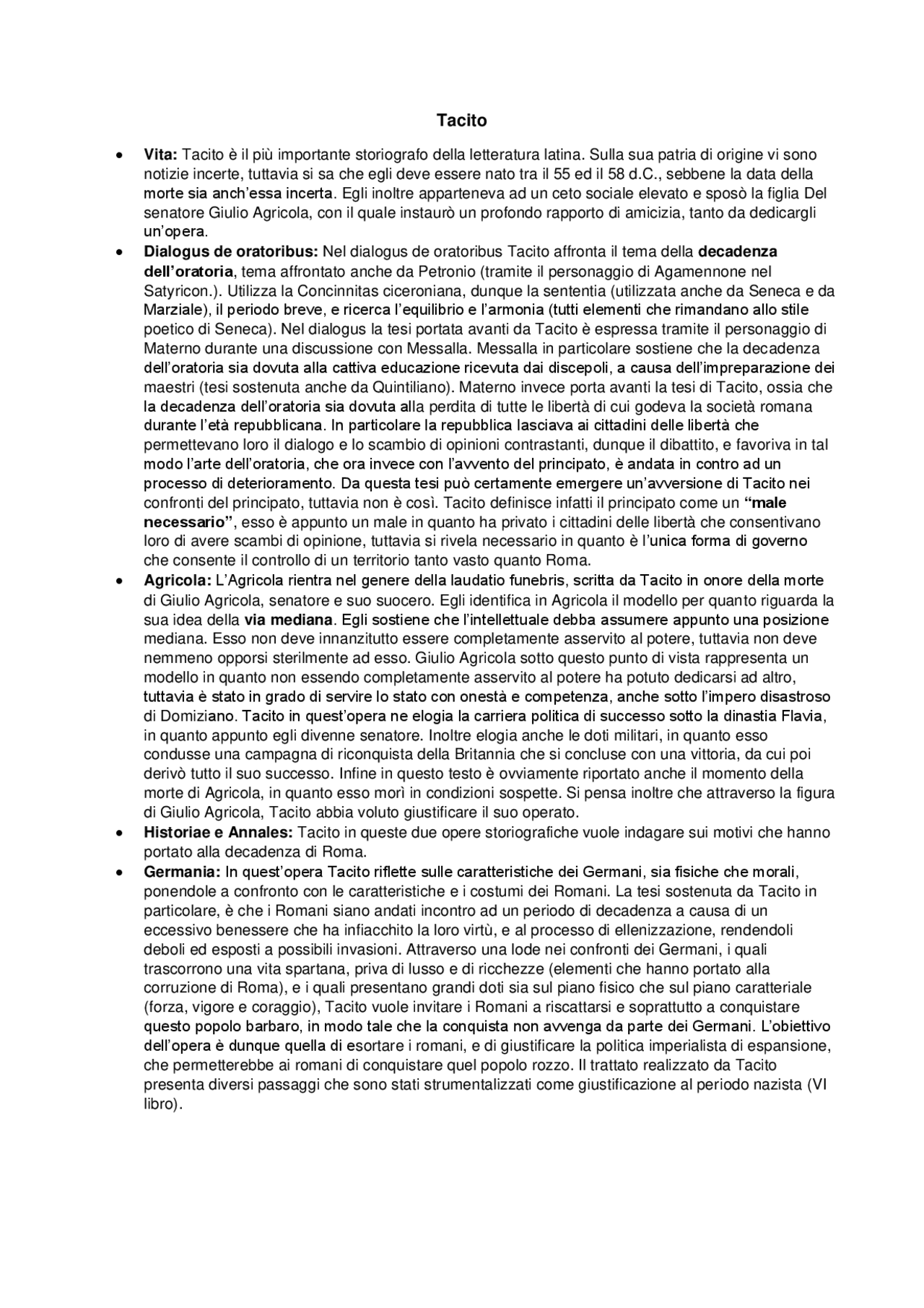 Appunti Di Latino Tacito Docsity