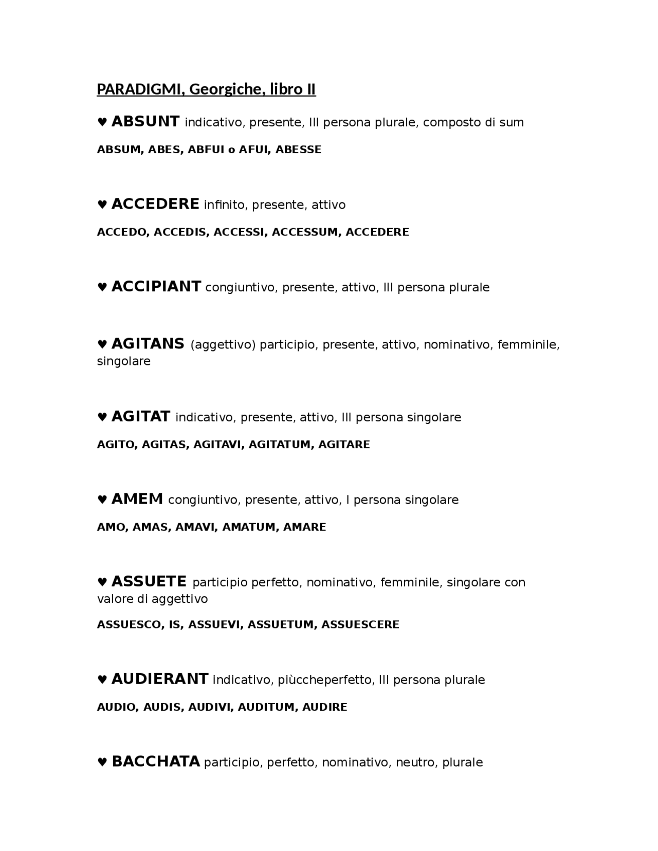 Paradigmi Dei Verbi Latini Docsity