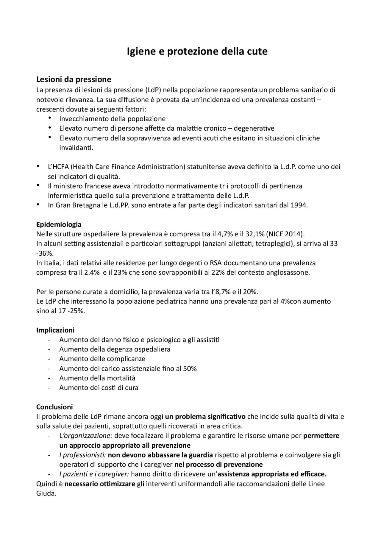 Igiene della cute e lesioni da pressione - Docsity