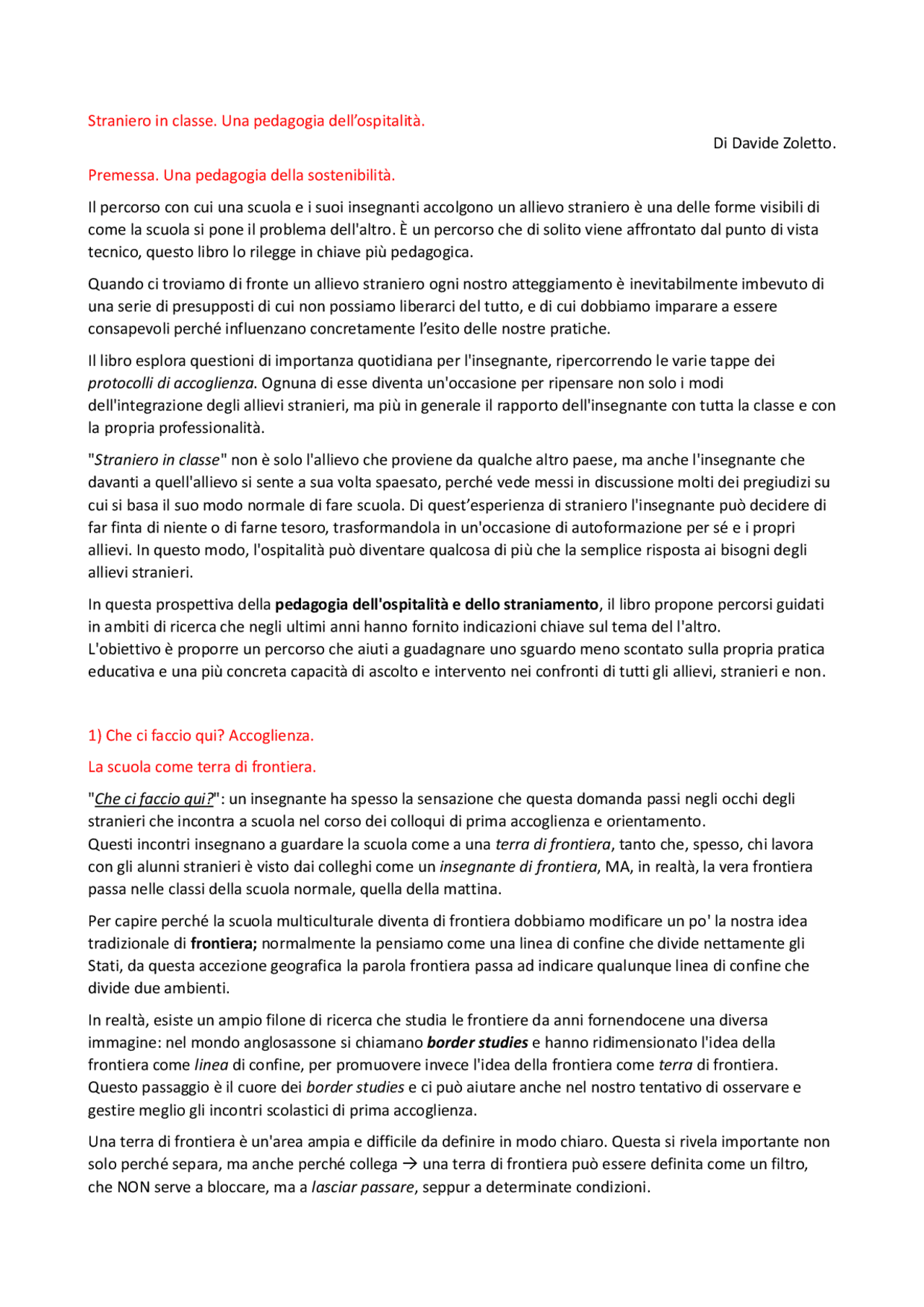 Straniero In Classe Pedagogia Interculturale Docsity