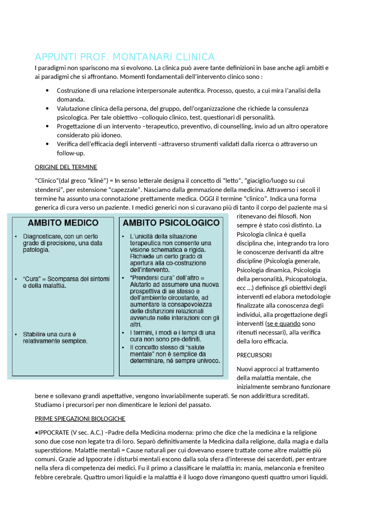 Appunti approfonditi + slide Psicologia clinica Prof.ssa Montanari ...