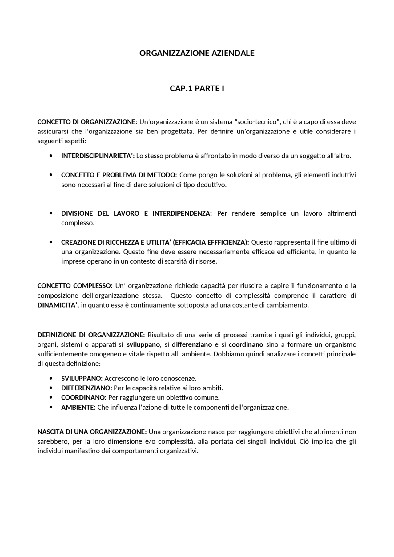 Riassunti Organizzazione Aziendale Docsity
