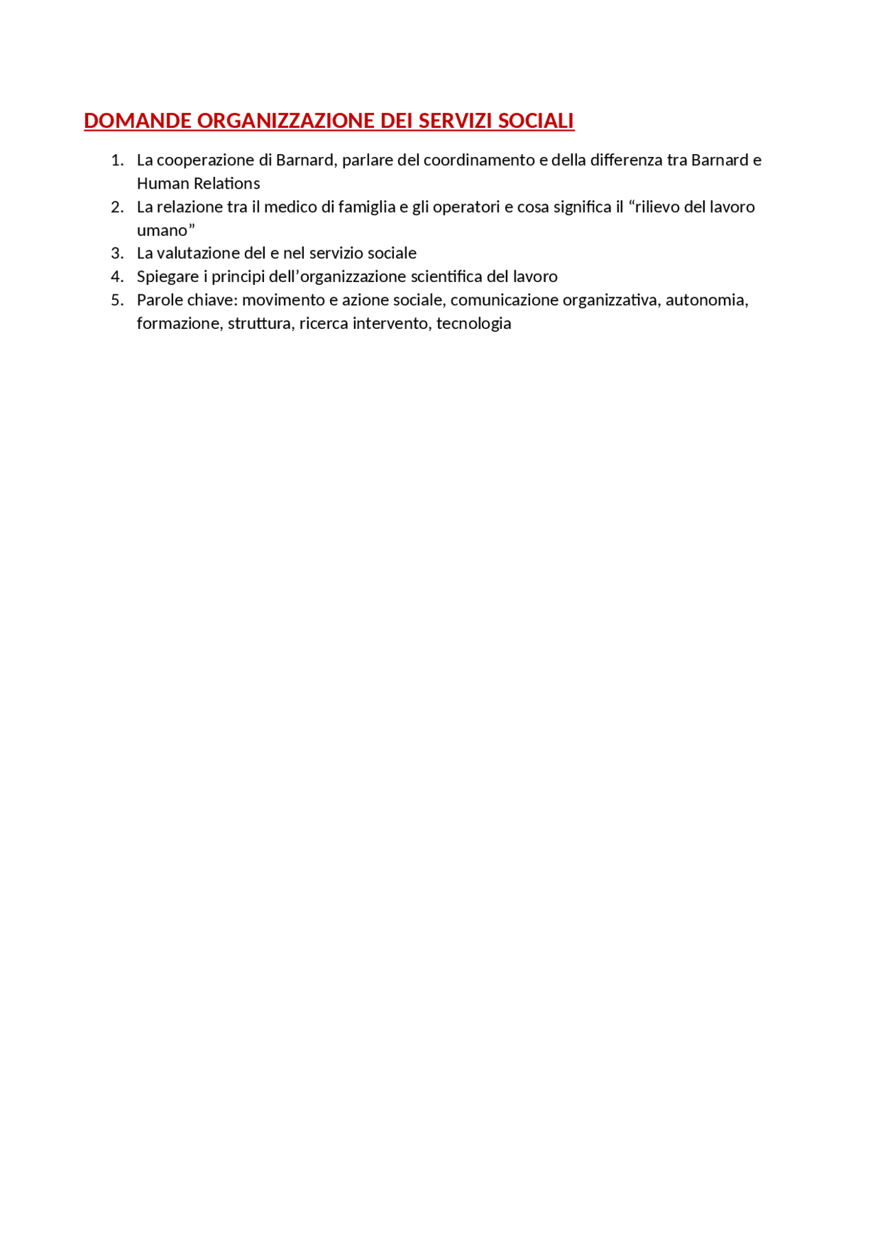 Domande Esame Organizzazione Dei Servizi Sociali Docsity