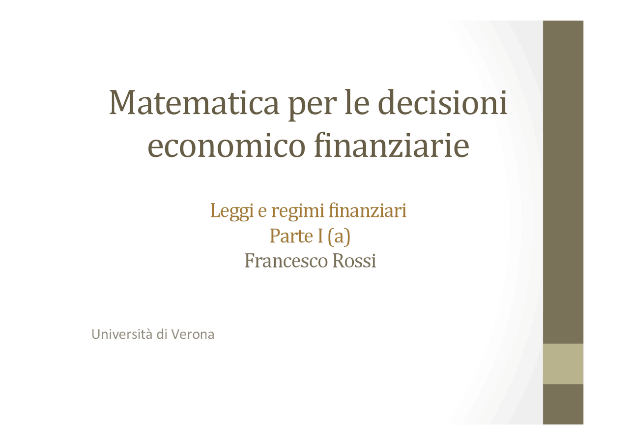 Matematica finanziaria - Docsity