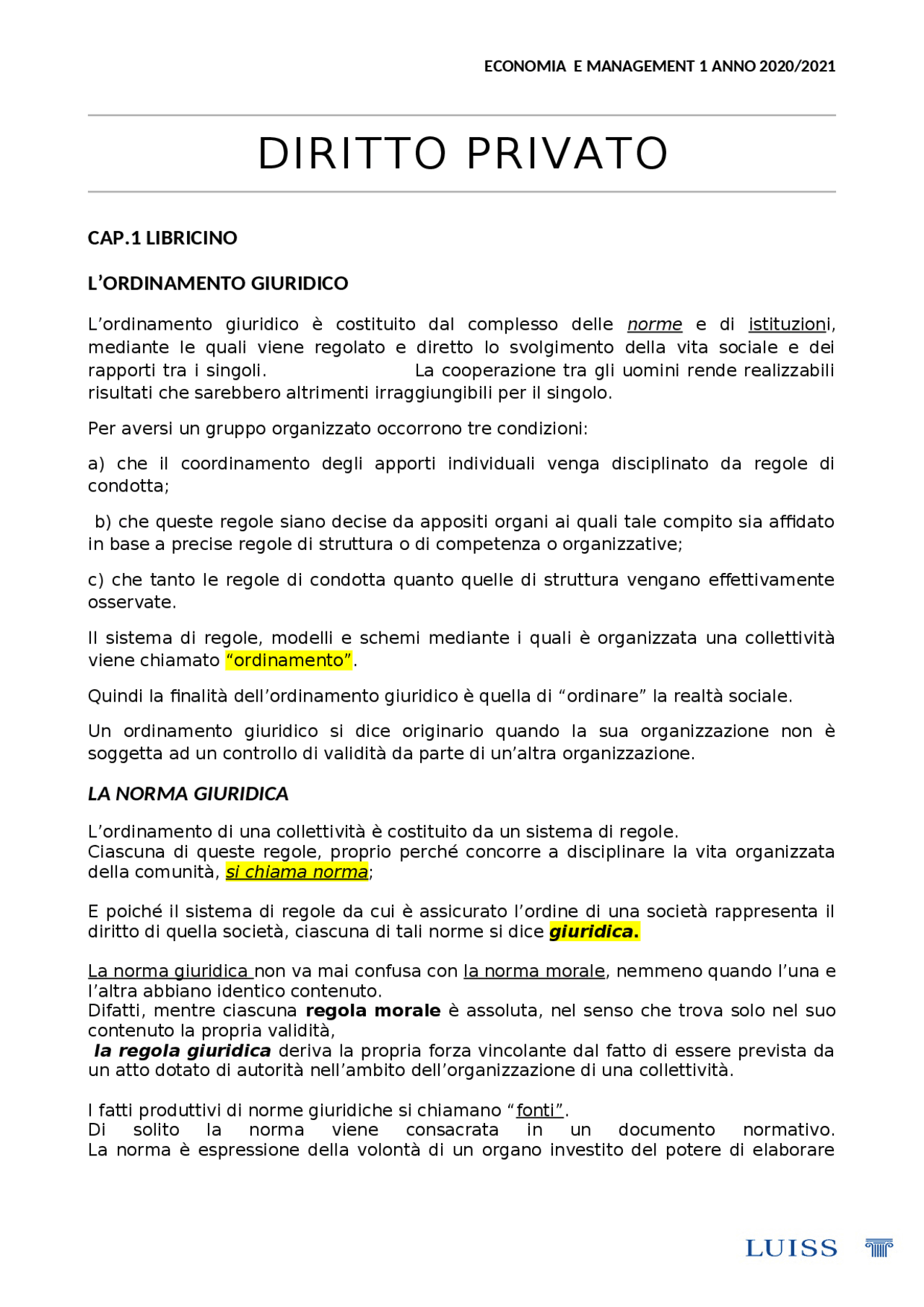 Diritto Privato Esame Luiss Docsity
