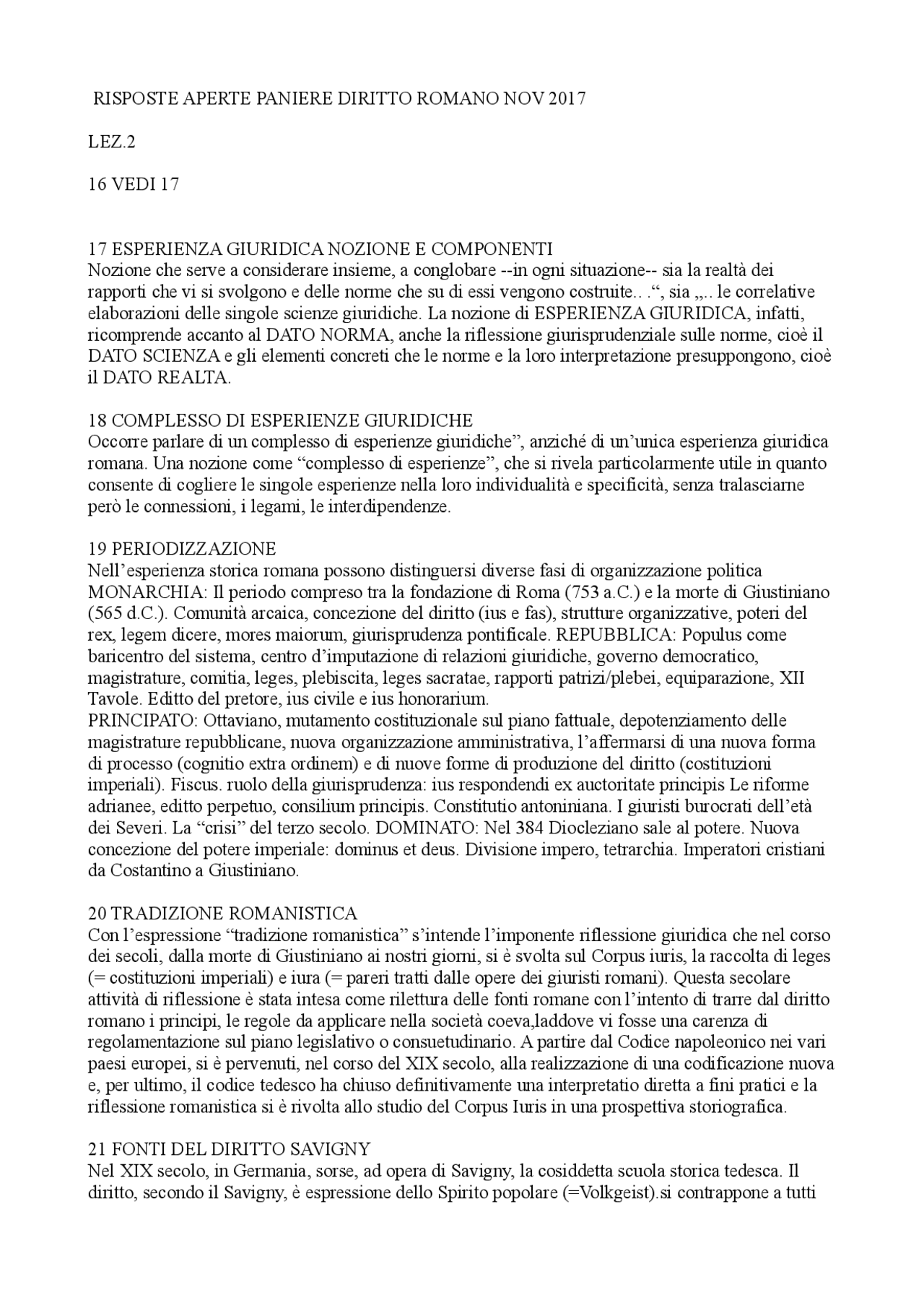 Diritto Romano Risposte Aperte Docsity