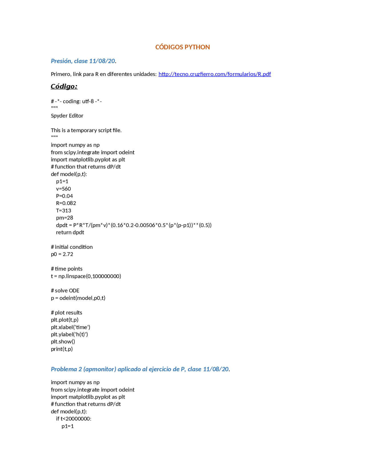 Códigos Python ejercicios control - Docsity