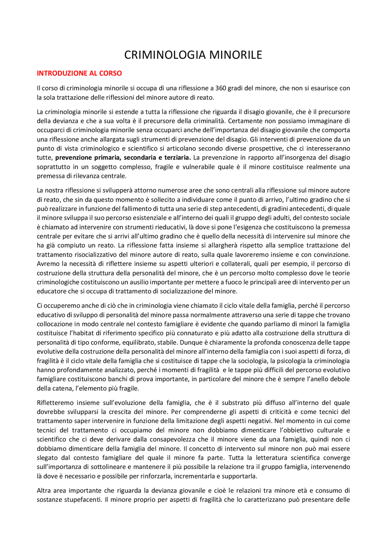 Criminologia Minorile Docsity