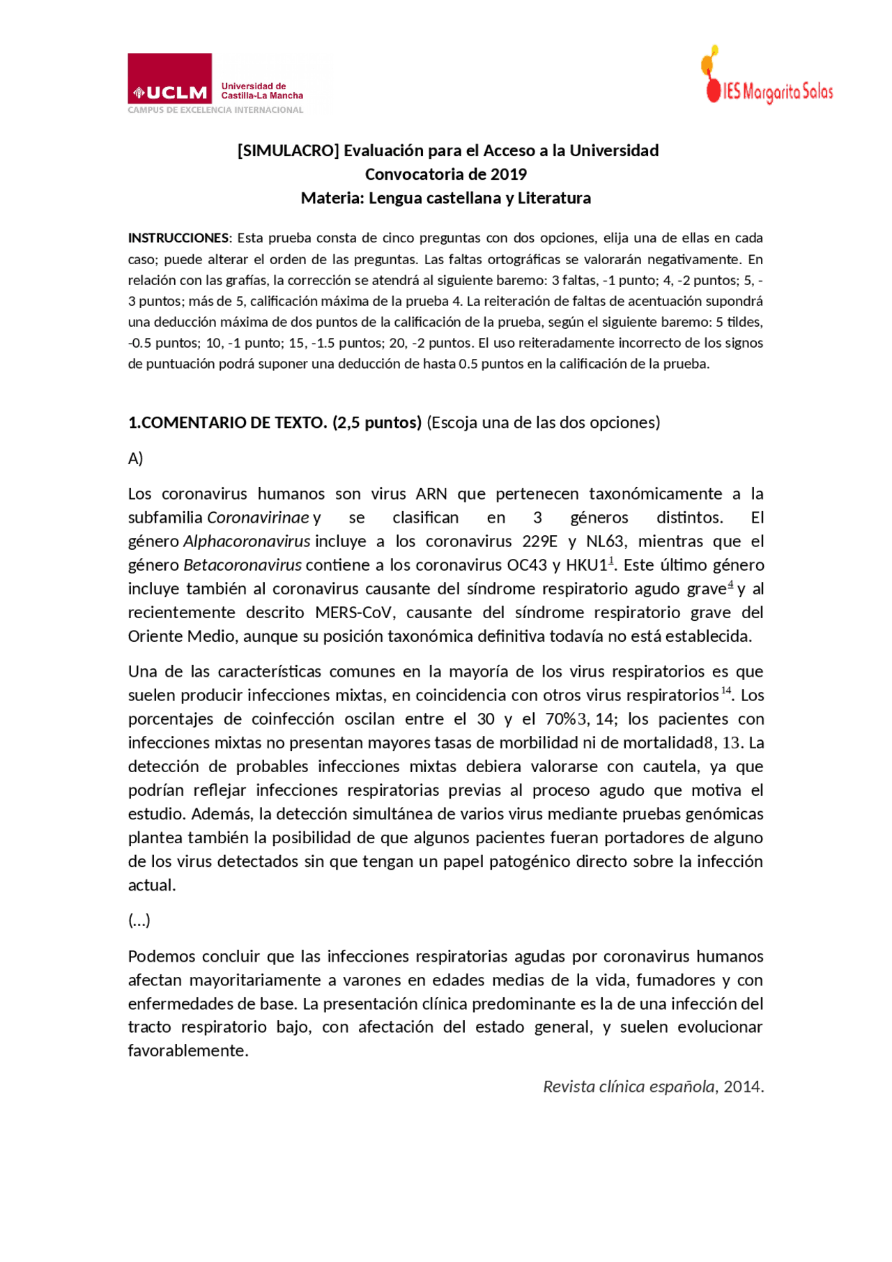 Simulacro EVAU 2ºBachillerato - Docsity