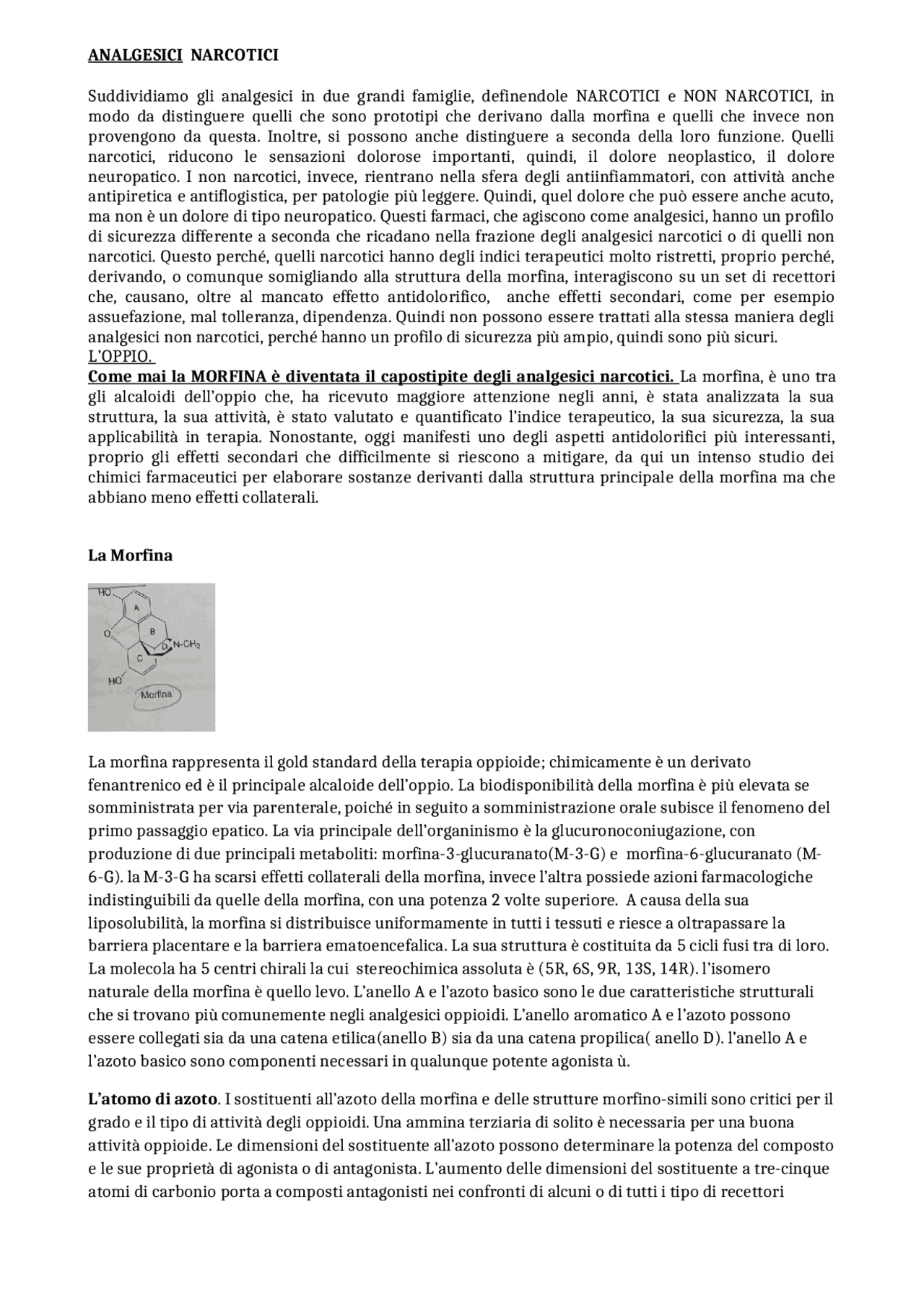 Analgesici narcotici | Appunti di Chimica Farmaceutica I | Docsity